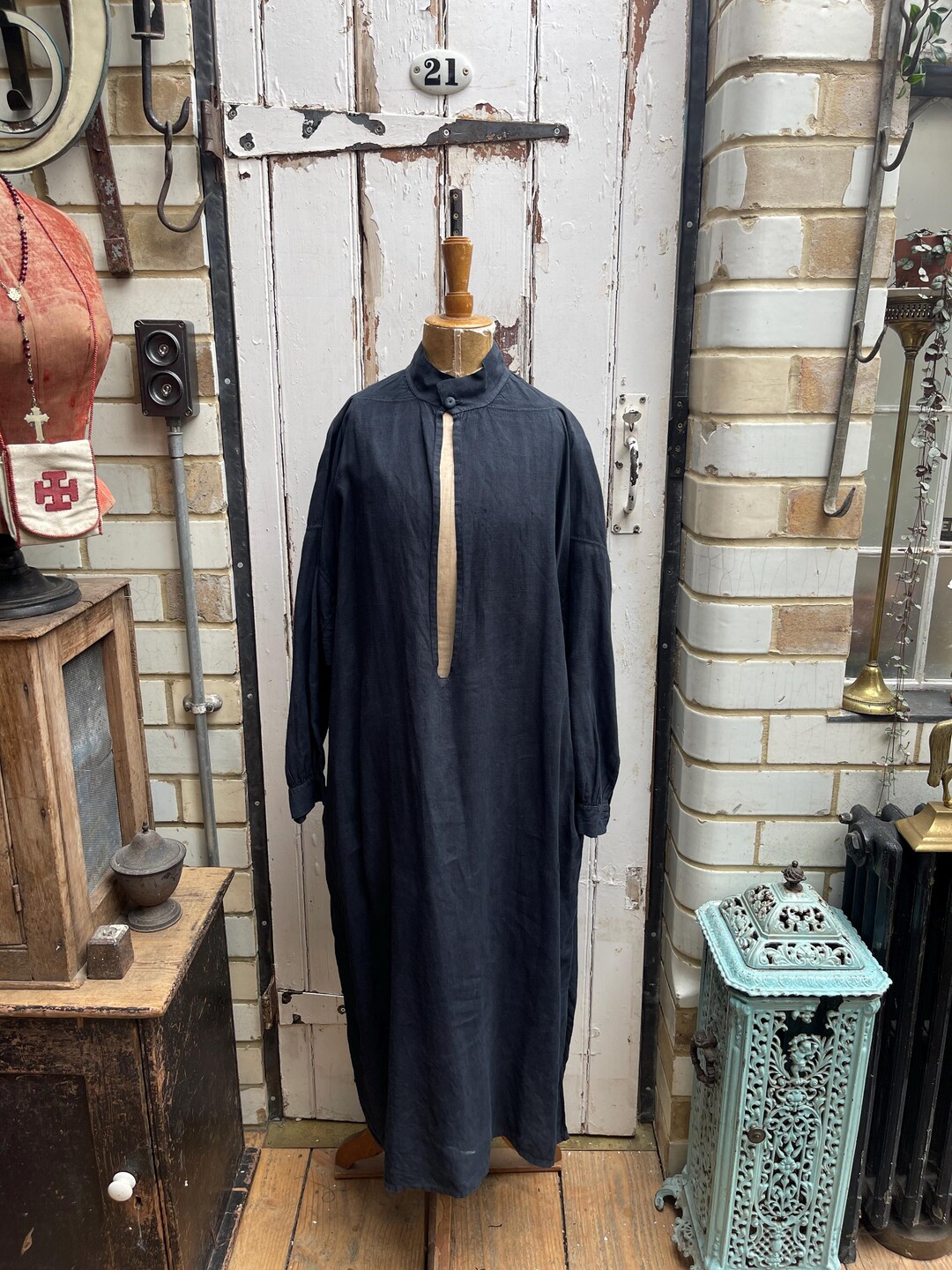 Antique Dutch Long Black Linen Shirt Smock Dress Kaftan Size L - Etsy