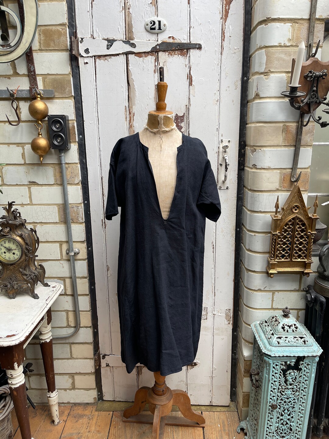 Antique Dutch Black Linen Shirt Smock Dress Kaftan Size M - Etsy