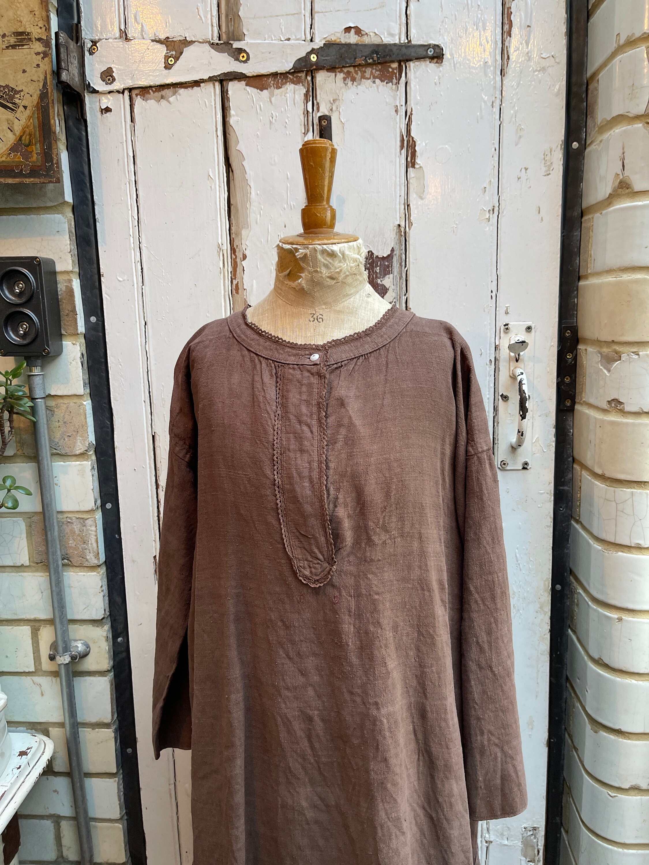 Antique French Brown Linen Dress Smock Initials ES Size M/L - Etsy