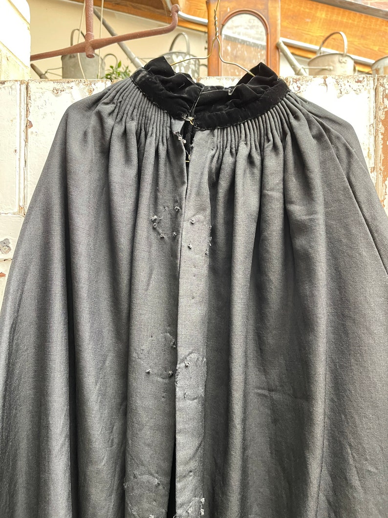 Antique Dutch Handmade Long Black Wool Cape Cloak With Velvet Collar ...