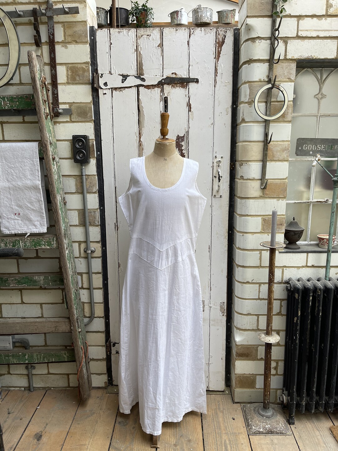 Antique Handmade Long White Cotton Shift Dress Size M - Etsy