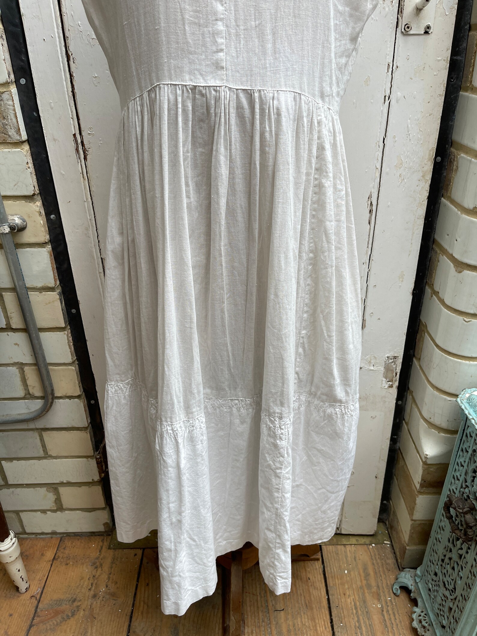 Antique Handmade Plain White Cotton Shift Dress With Double Layer Hem ...