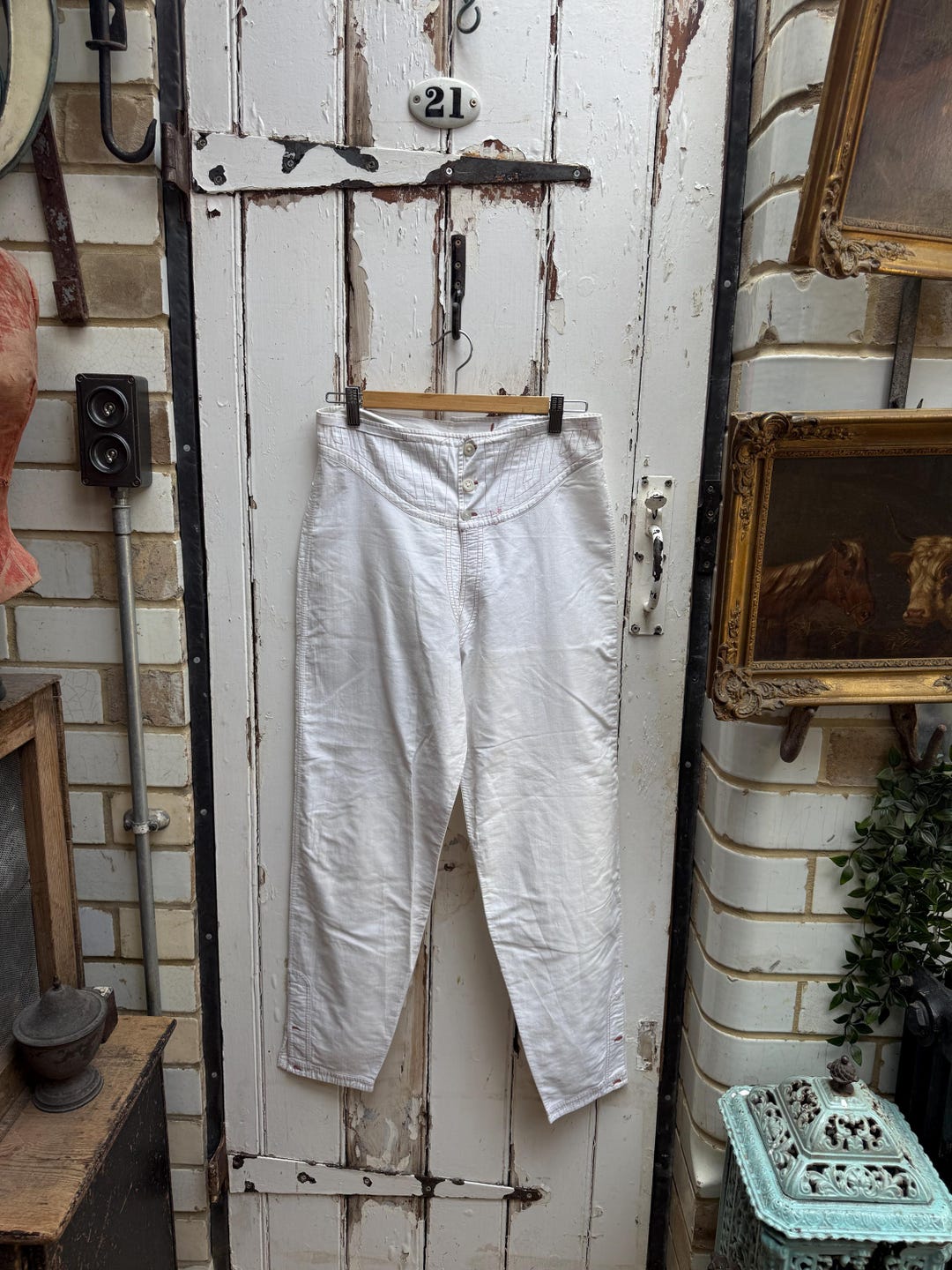 Antique French Cotton Pyjama Pajama Trousers: Red Stitch Detail ...