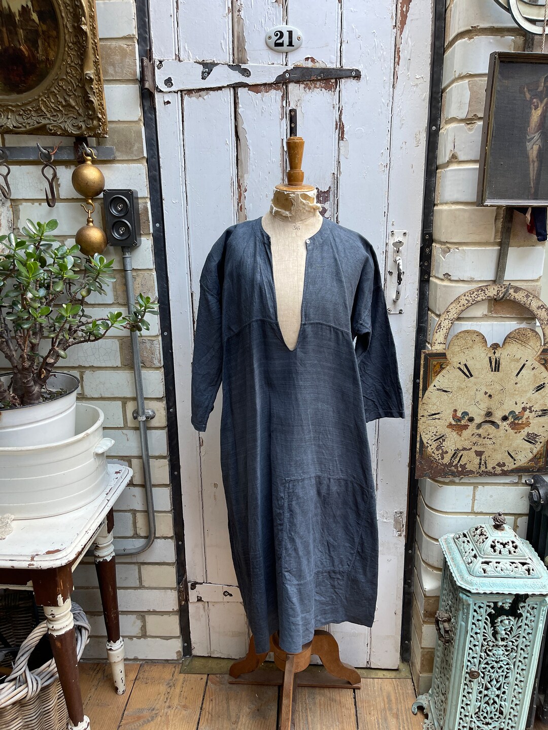 Antique French Grey Linen Dress Smock Size M/L - Etsy