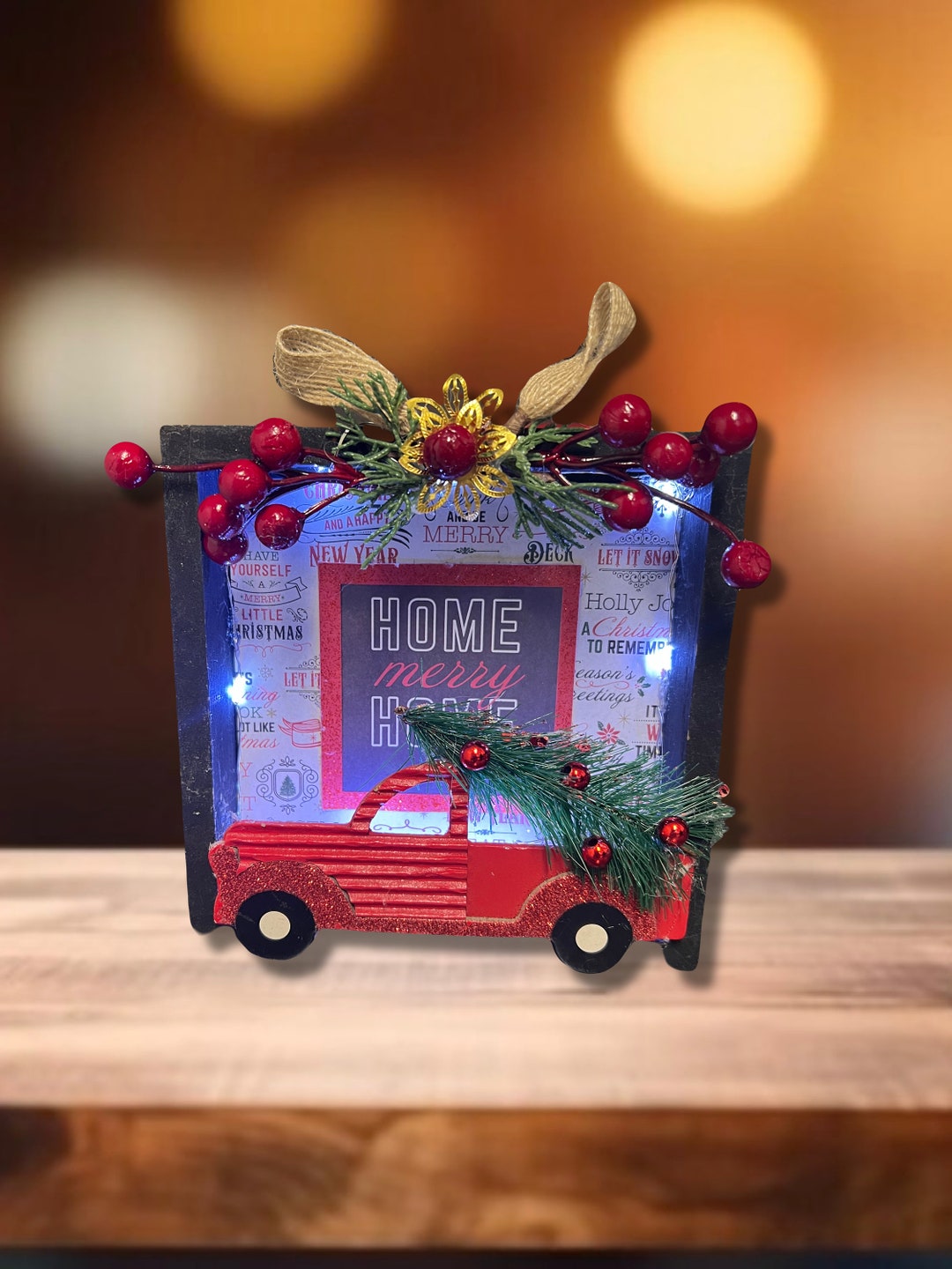 Christmas Lighted Shadow Box "home Merry Home" - Etsy