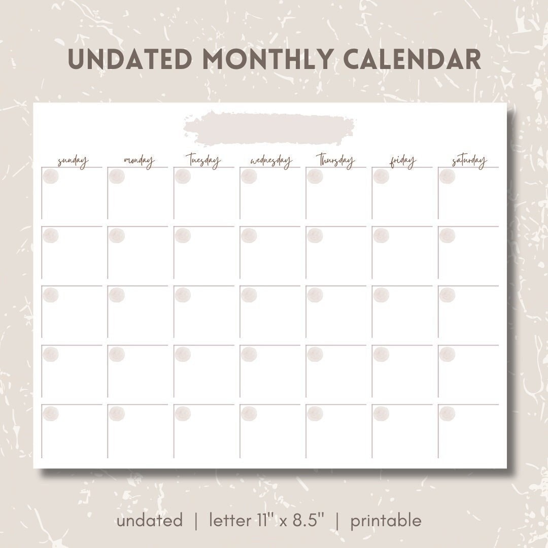 Undated Monthly Calendar - 2024 Blank Month by Month Planner ...