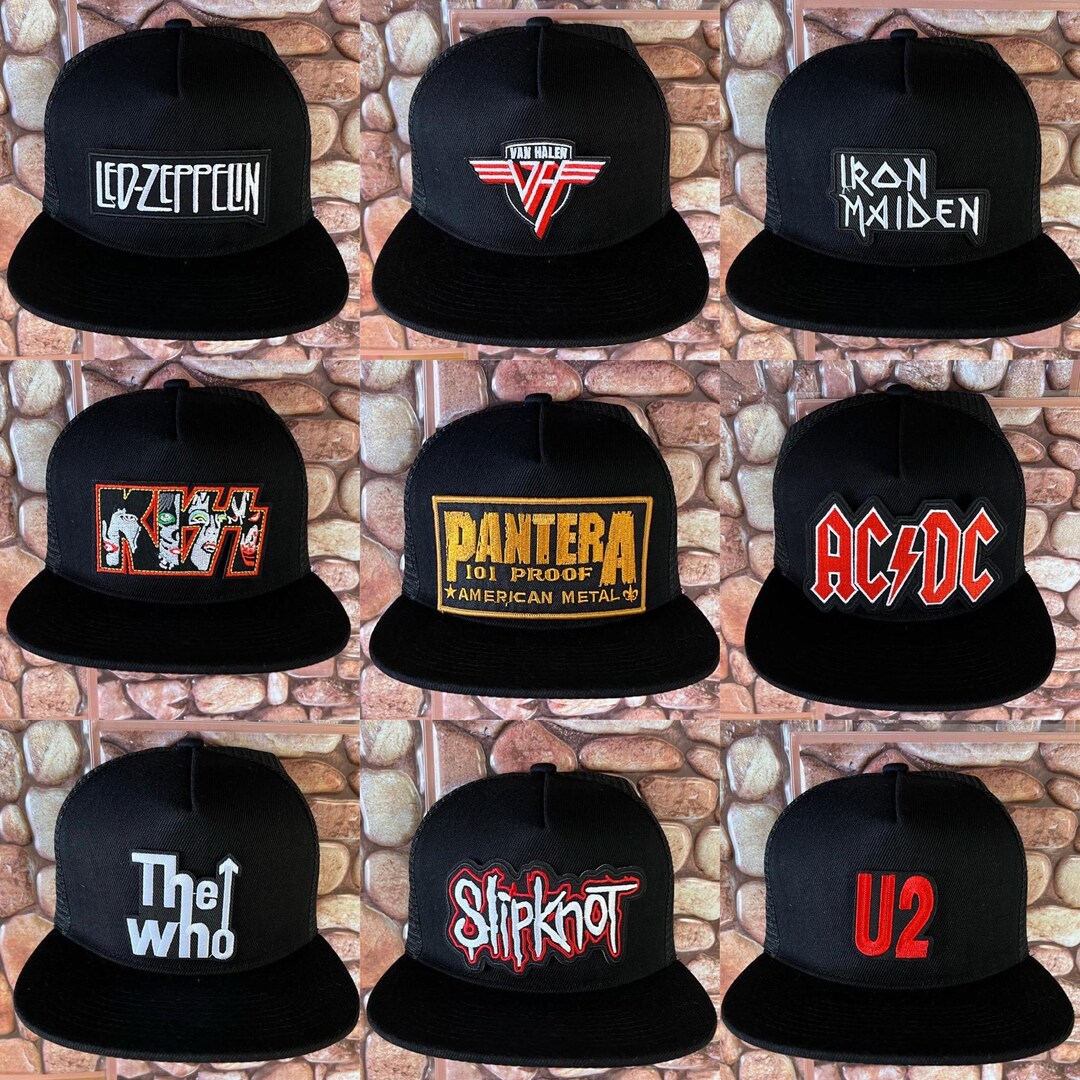 Rock Band Flat Brim Bill Trucker Hat Cap Adjustable Snap Back Great ...
