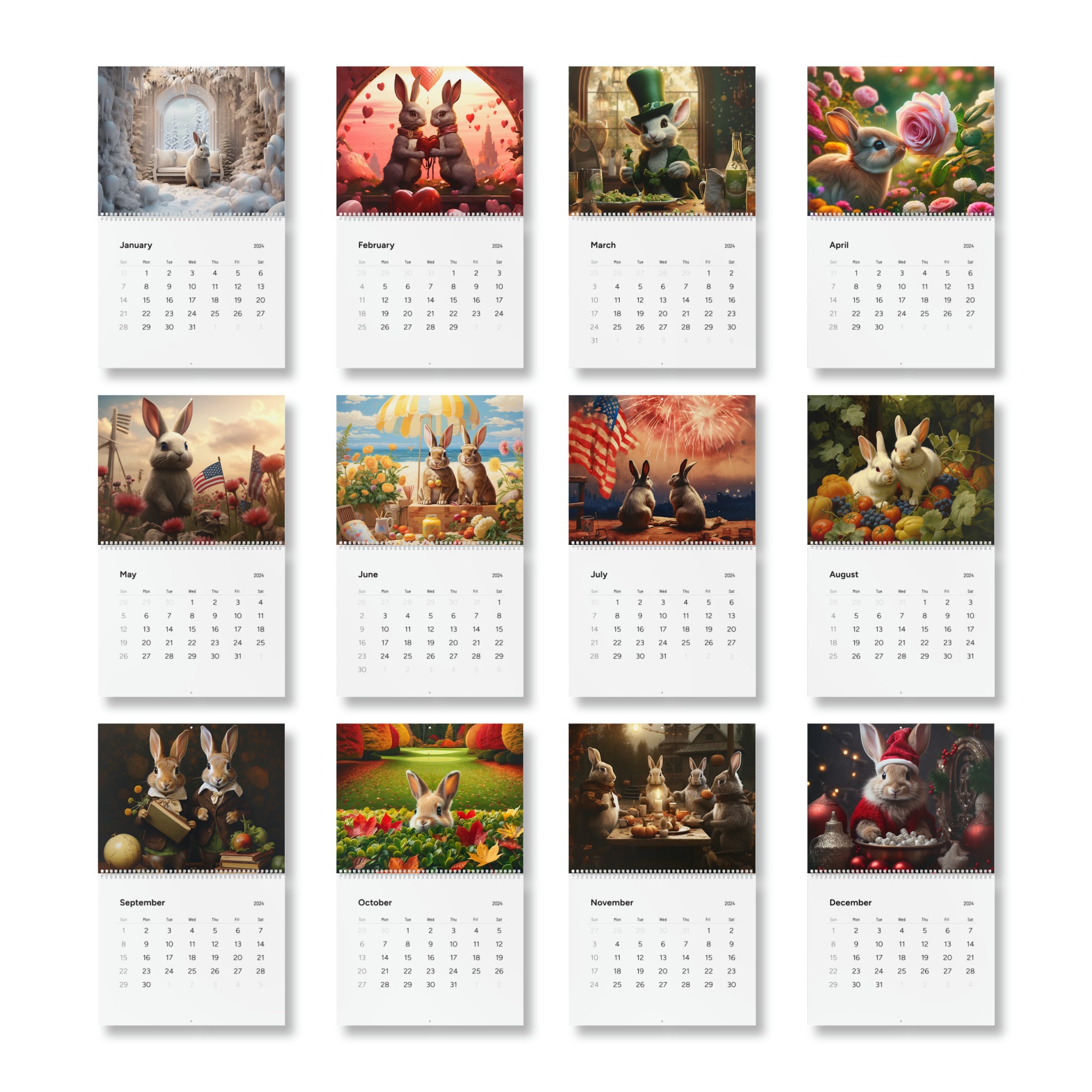 Wild Bunny Wall Calendar (2024) - Etsy