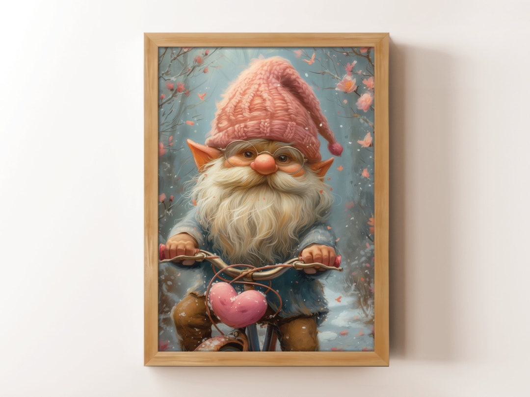 Pink Gnome Art Print | Large Printable Wall Art | Valentine Gnome ...
