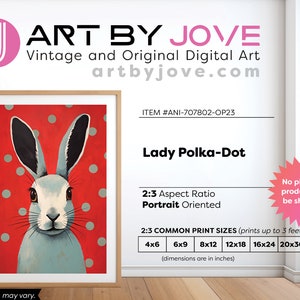 Whimsical Rabbit Portrait Print: Funky Polka Dot Art (digital Download ...
