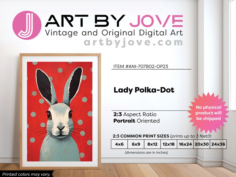 Whimsical Rabbit Portrait Print: Funky Polka Dot Art (digital Download ...