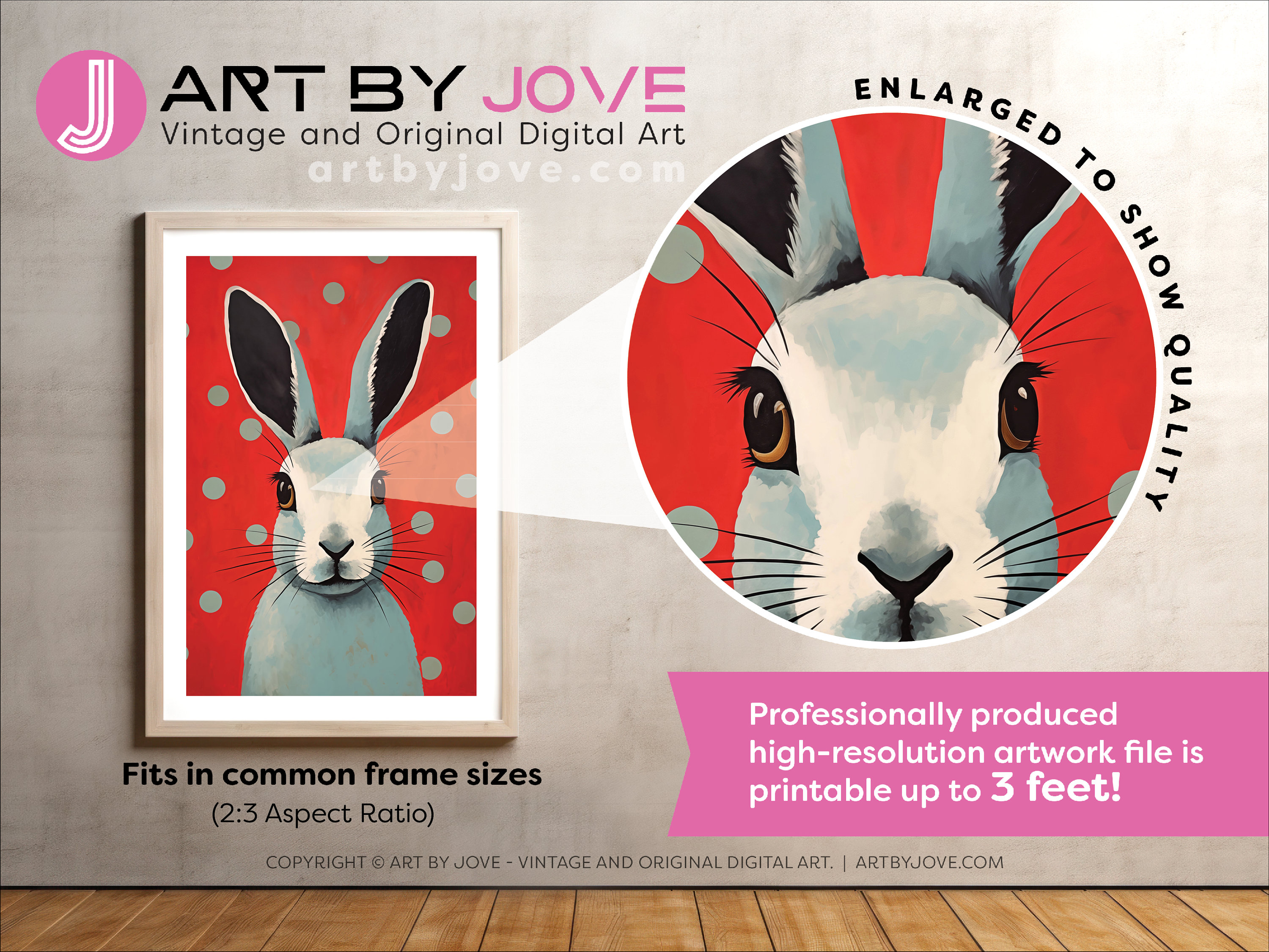 Whimsical Rabbit Portrait Print: Funky Polka Dot Art (digital Download ...