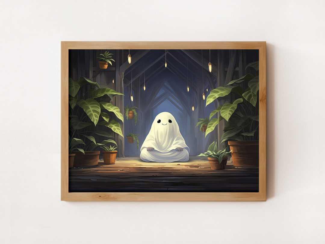 Cute Zen Ghost Meditating With Plants Printable Wall Art | Instant ...