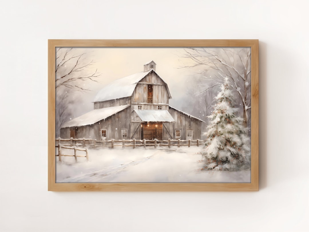 Snowy Barn Winter Landscape Art Print (digital Download) - Etsy