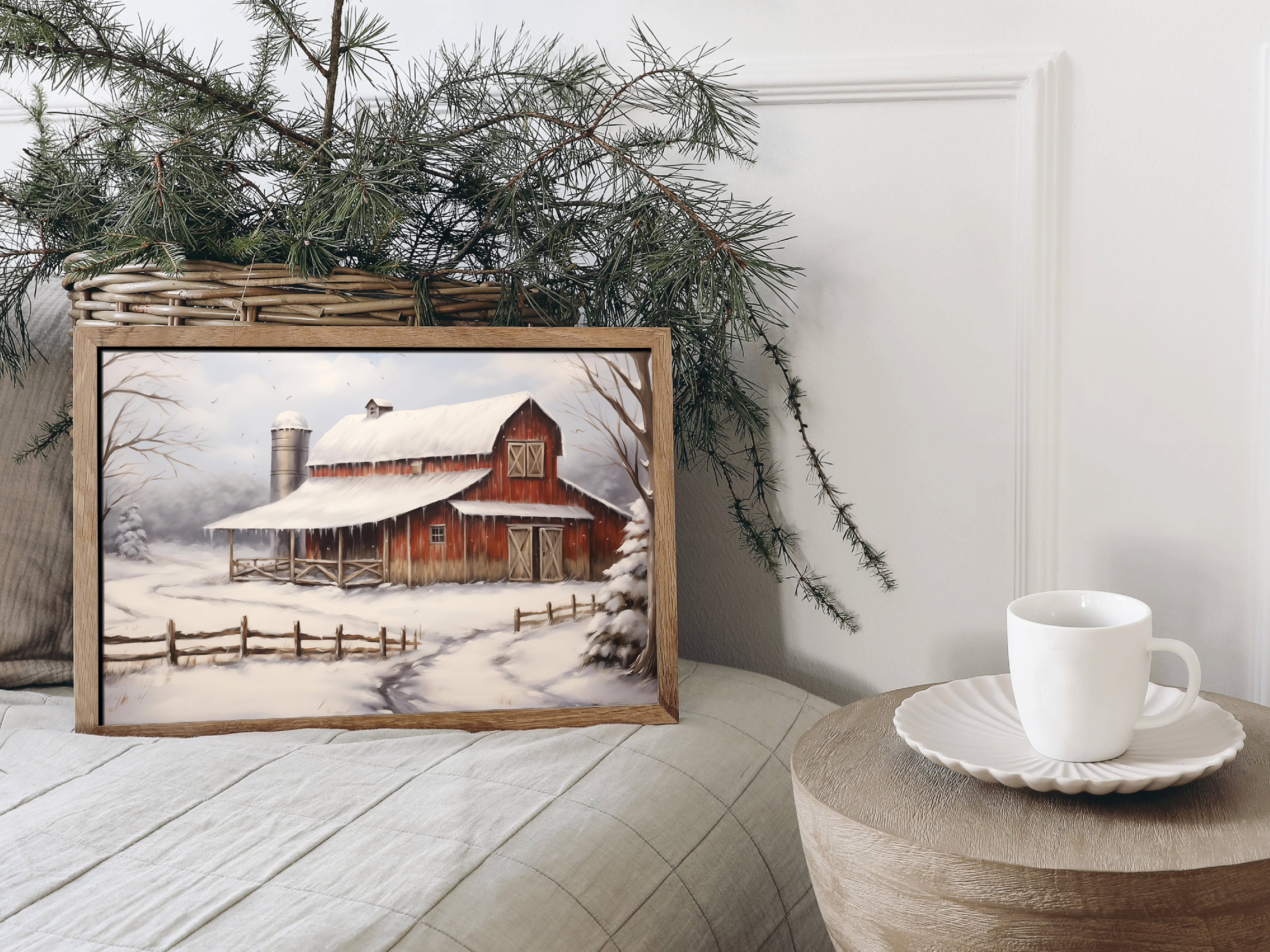 Winter Barn Print: Rustic Snowy Farmhouse Painting (digital Download ...