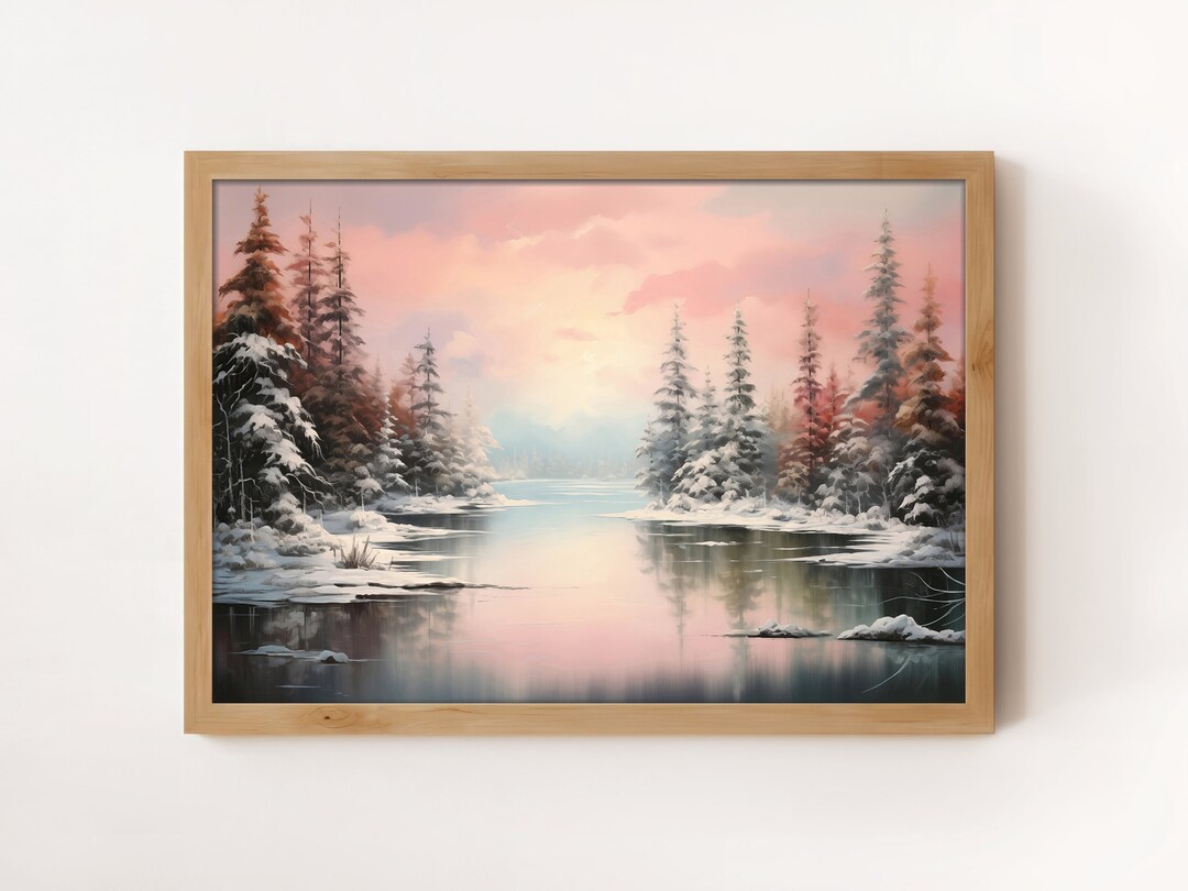 Snowy Pine Forest Stream Printable Wall Art | Instant Digital Download ...