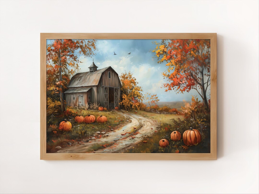 Autumn Pumpkin Farm Picture Download | Fall Digital Barn Print | Rustic ...