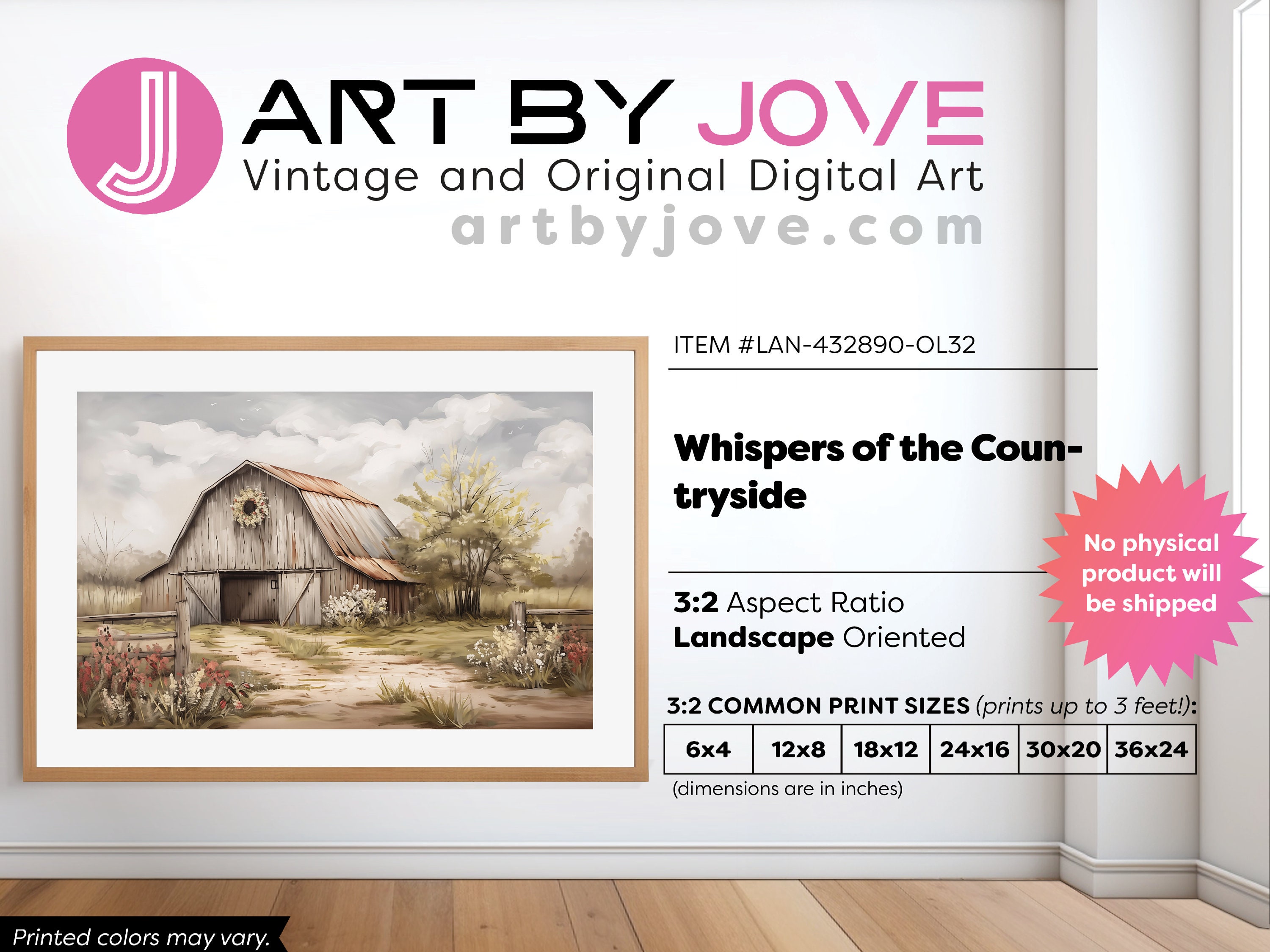 Rustic Barn Wall Art Print Printable Farm Picture Farmhouse Landscape ...