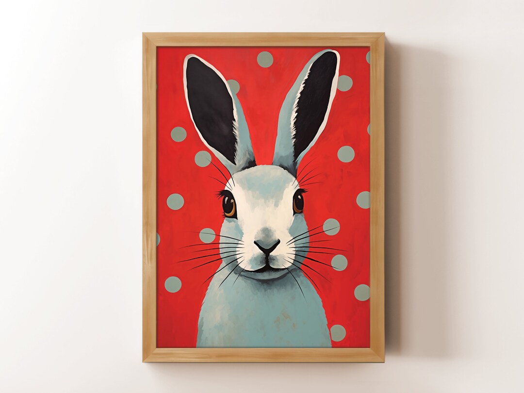 Whimsical Rabbit Portrait Print: Funky Polka Dot Art (digital Download ...
