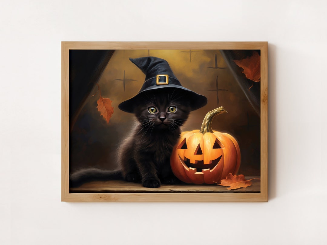 Witchy Kitten Halloween Print | Printable Wall Art | Cute Halloween ...