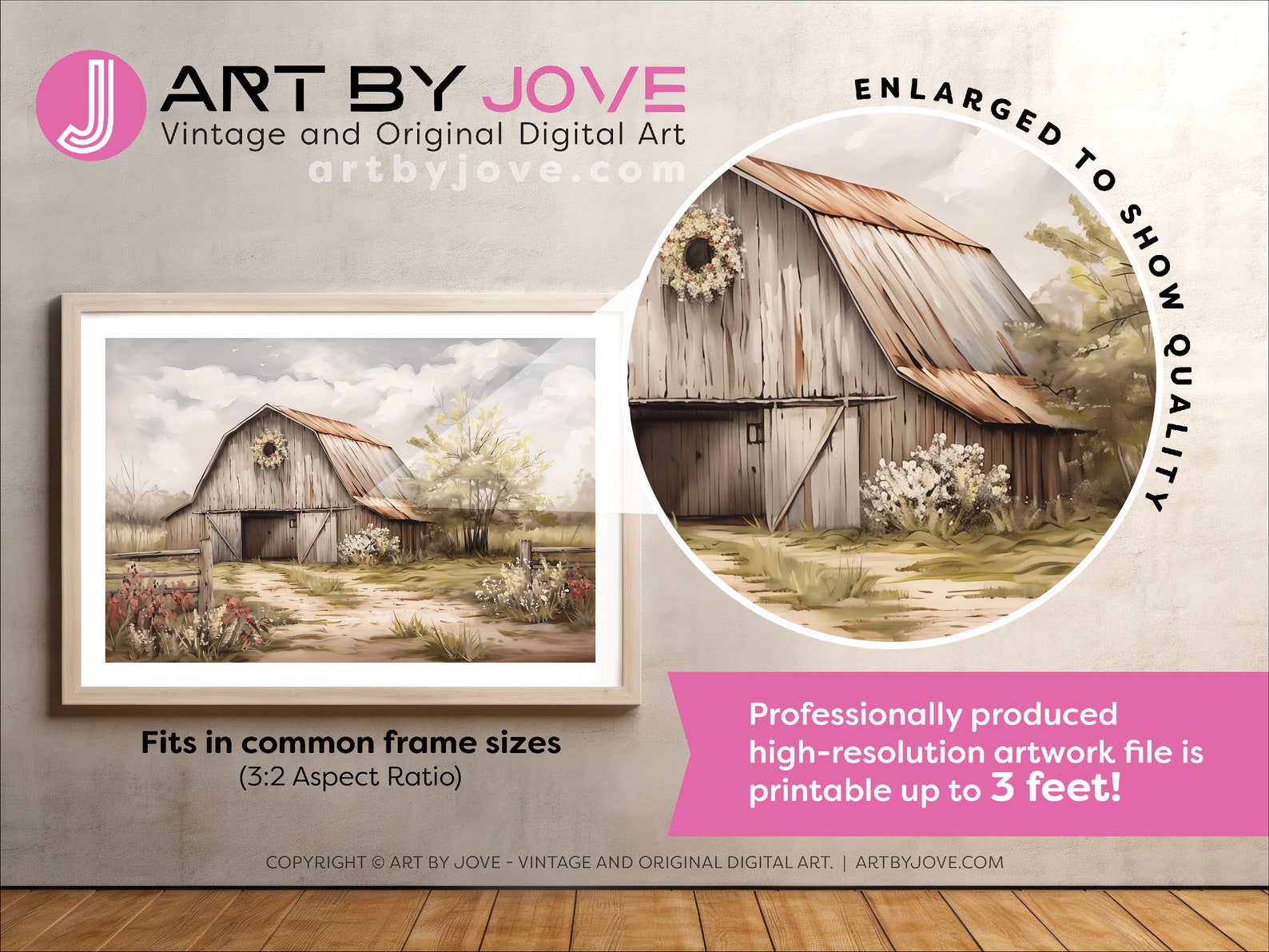 Rustic Barn Wall Art Print Printable Farm Picture Farmhouse Landscape ...