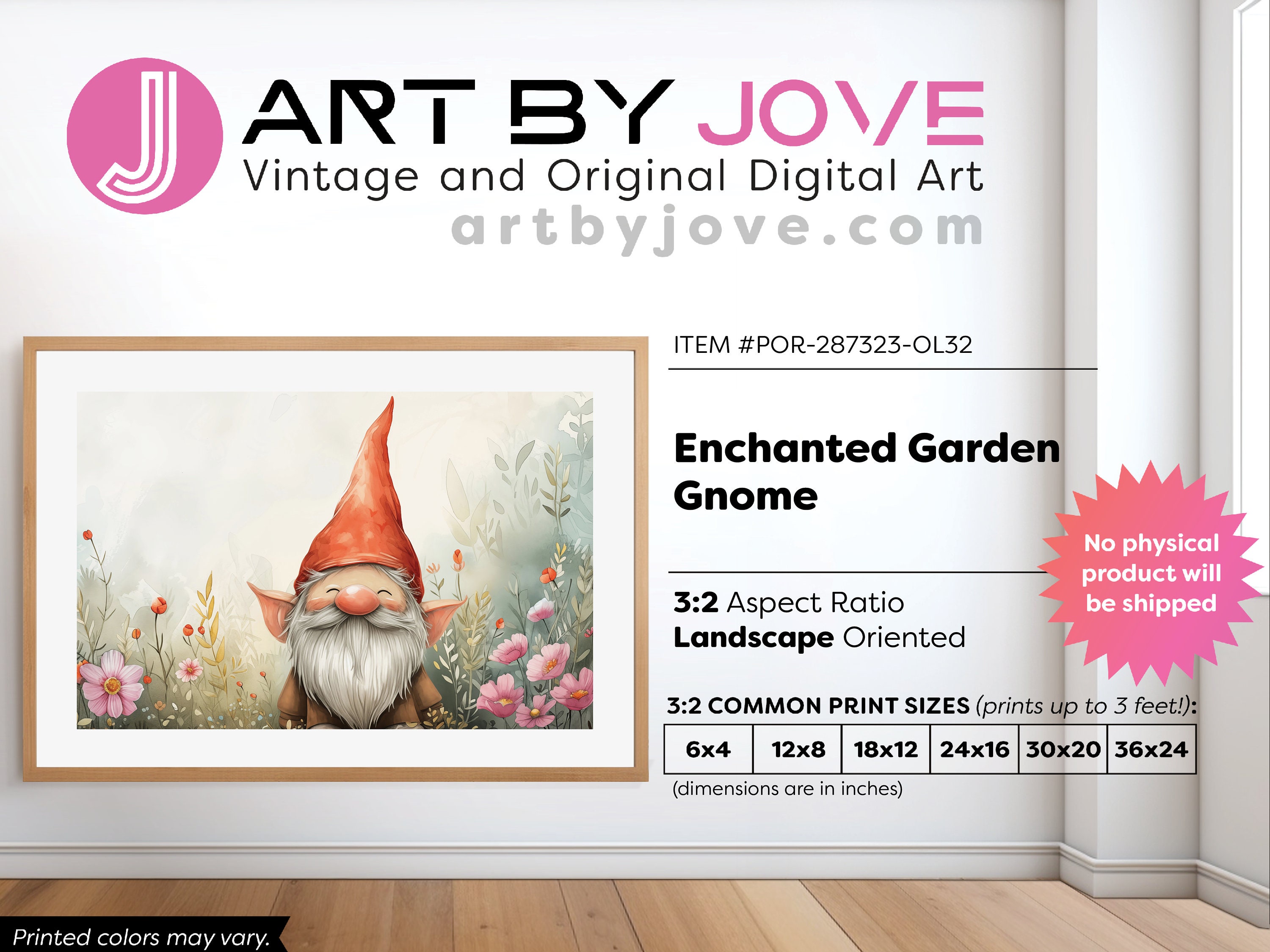 Whimsical Garden Gnome Poster Digital Art Spring Home Decor Flowers ...