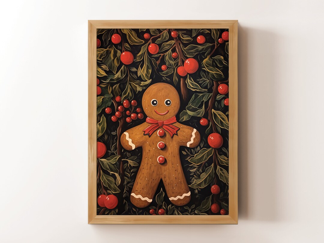 Gingerbread Man Christmas Art Print | Holiday Festive Wall Decor ...