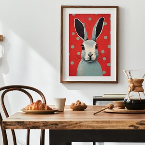 Whimsical Rabbit Portrait Print: Funky Polka Dot Art (digital Download ...