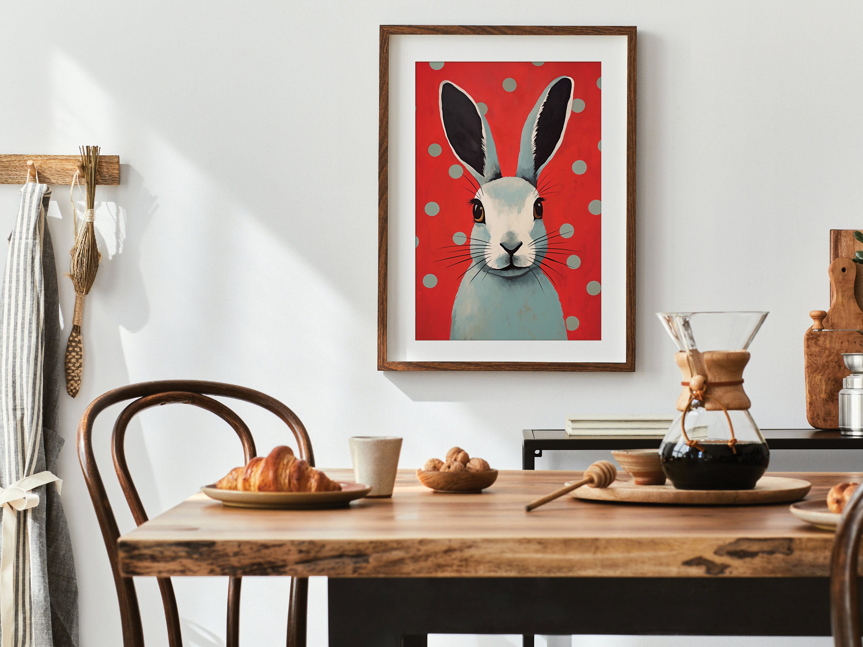 Whimsical Rabbit Portrait Print: Funky Polka Dot Art (digital Download ...