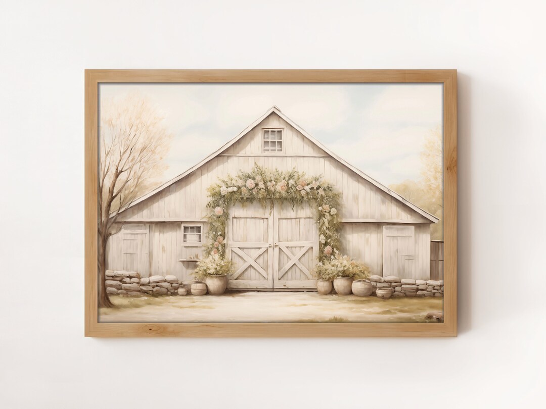 Spring Barn Watercolor Print: Flower Farmhouse Wall Art (digital ...