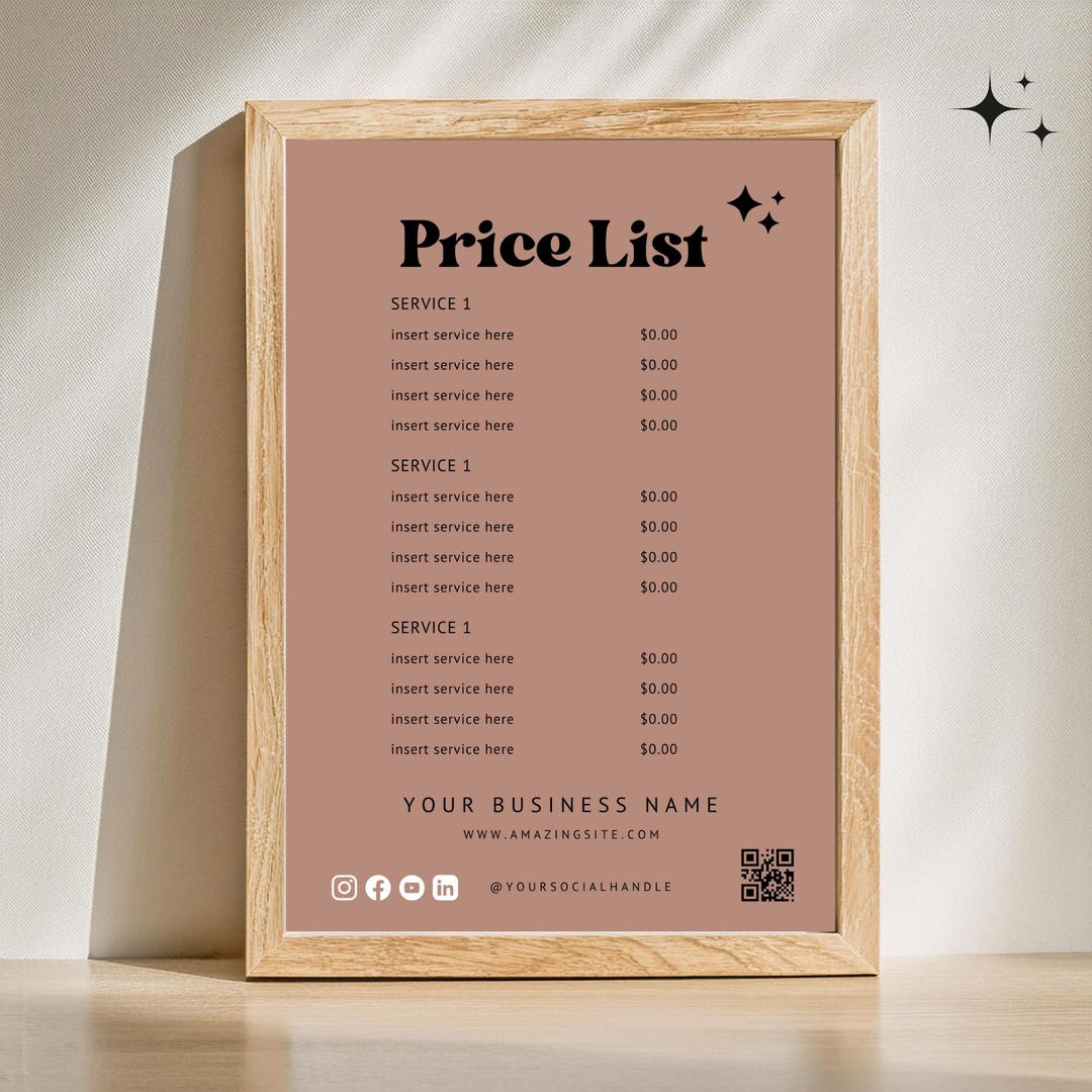 Retro Price List Template Small Business Price List Printable Design ...