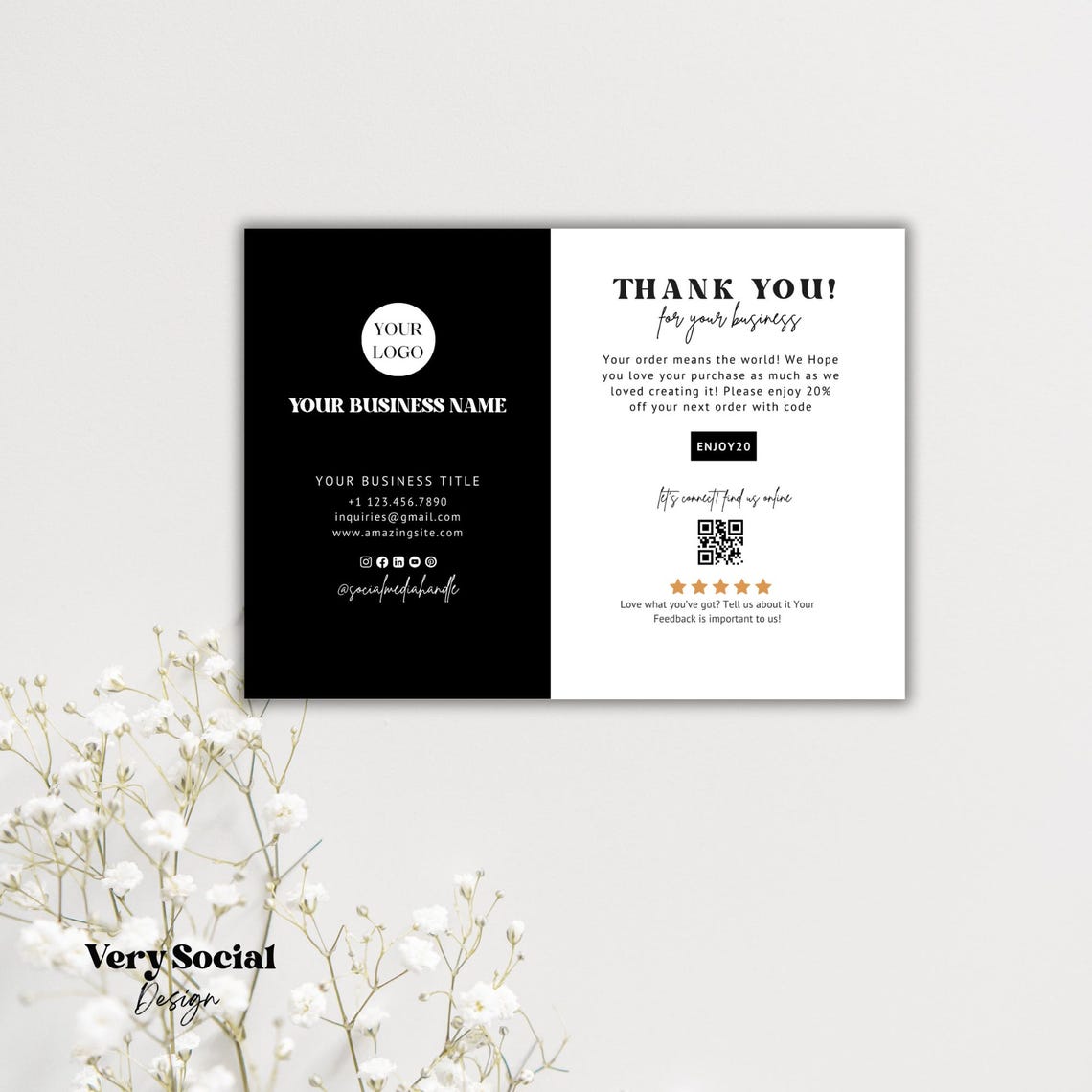 Customizable Business Thank You Card Template With QR Code (canva) - Etsy