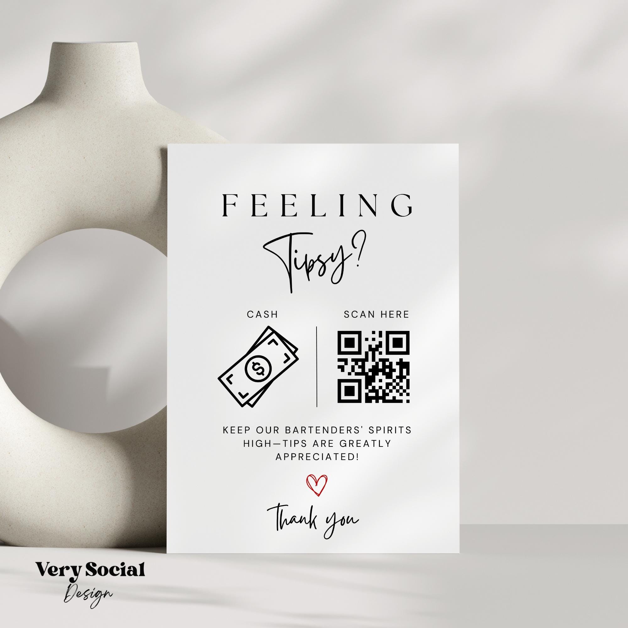 Virtual Tip Jar Sign Template: Scan to Tip QR Code (digital Download ...