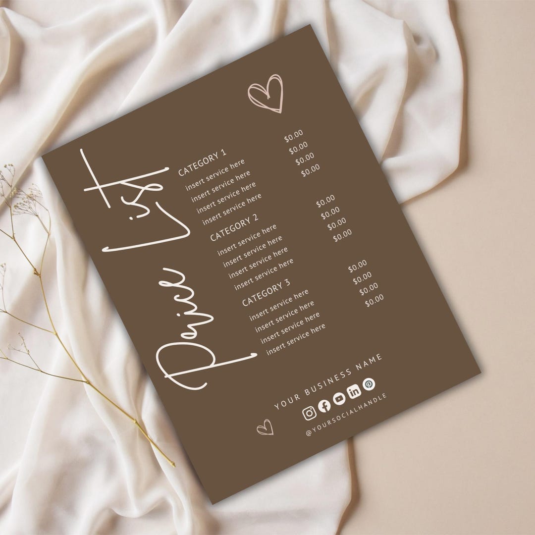 Editable Lash Tech Price List Template: Printable Spa Sign (canva) - Etsy
