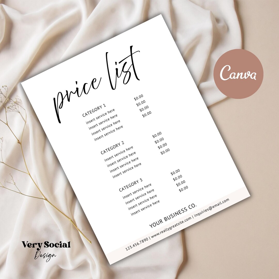 Lash Tech Price List Template Editable Canva Business Sign Printable ...