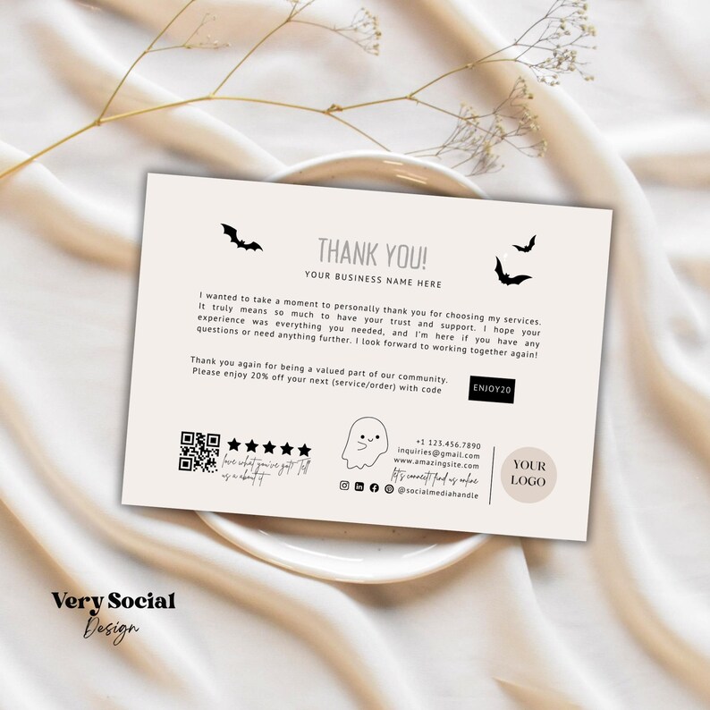 Halloween Customizable Business Thank You Card Template With QR Code ...