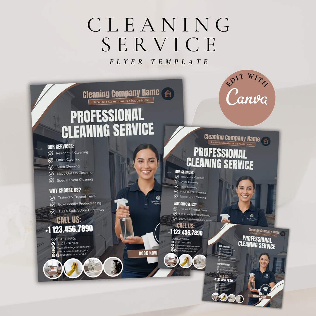 Cleaning Service Flyer Template Canva Editable Office Housekeeping ...