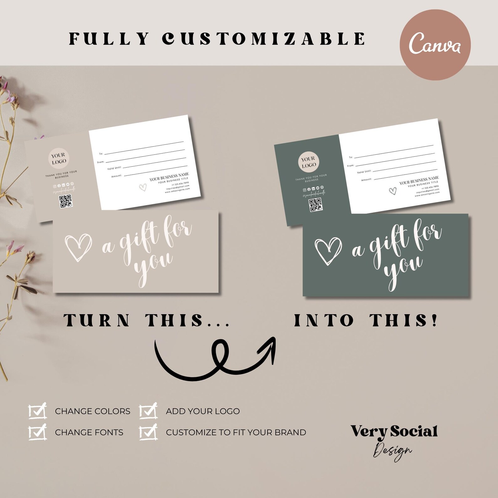 Boho Gift Certificate Printable Template Bundle DIY Gift Voucher ...