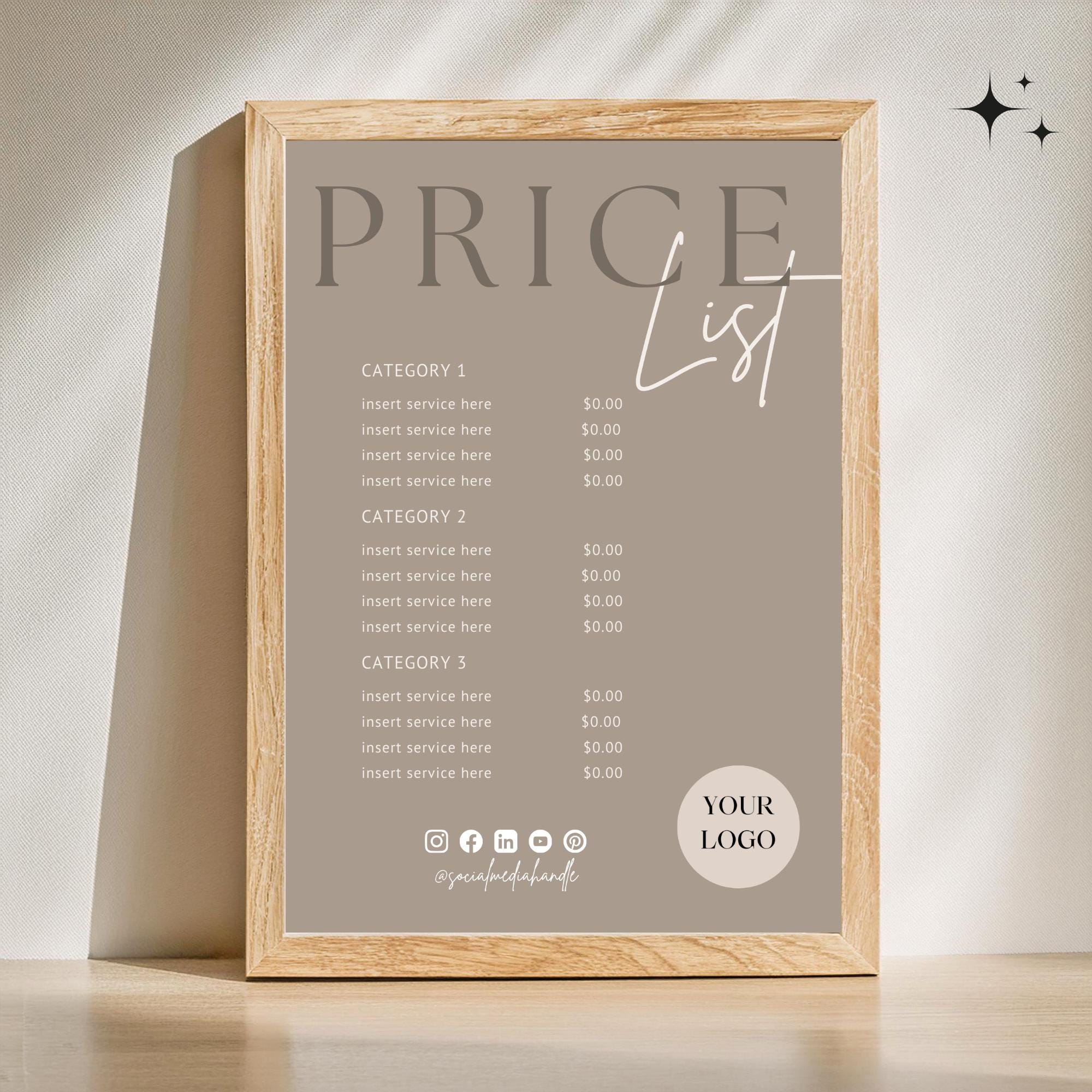 Lux Price List Template | Minimalist Service Sheet | Printable Business ...