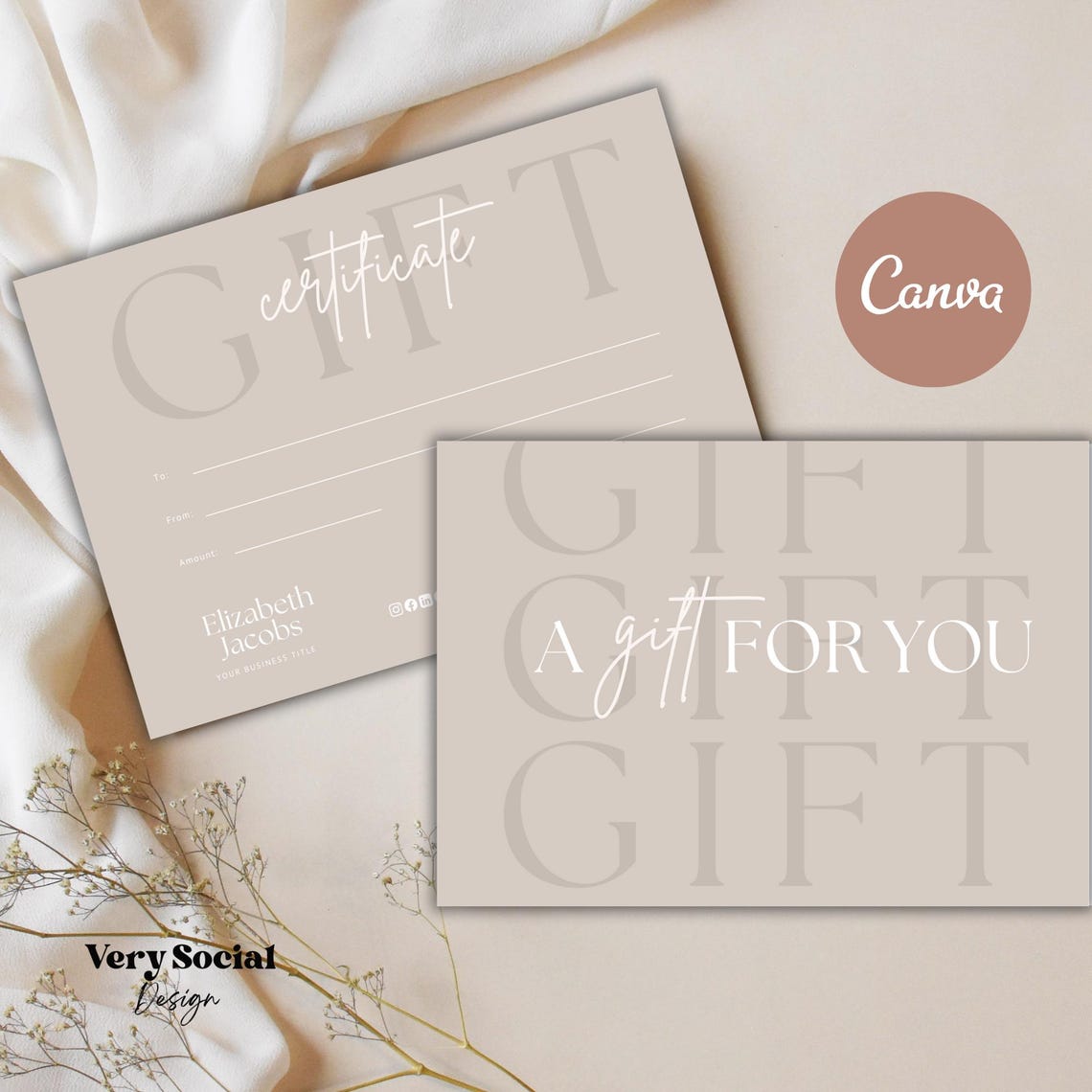 Editable Gift Certificate Template: Minimalist Design, Canva (digital ...