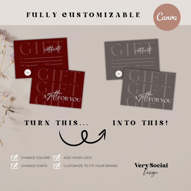 Boho Gift Certificate Template: Editable DIY Gift Card (canva, Instant ...