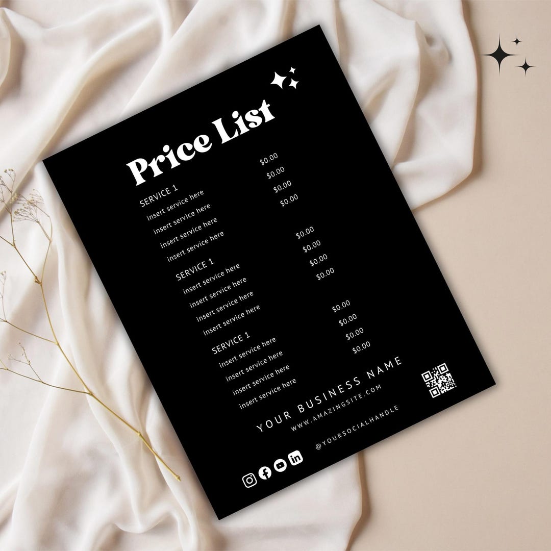 Retro Price List Template Small Business Price List Printable Design ...