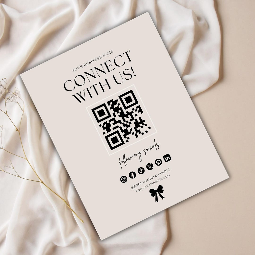 Social Media Sign | Connect With Us QR Code Flyer | Editable Canva ...
