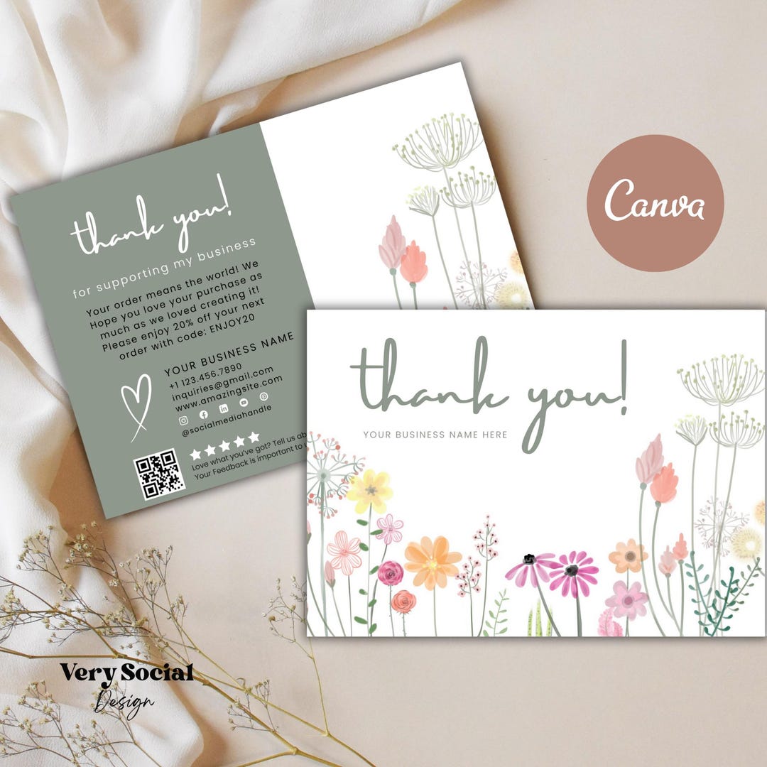 Spring Floral Thank You Card Template: Customizable Business Card ...