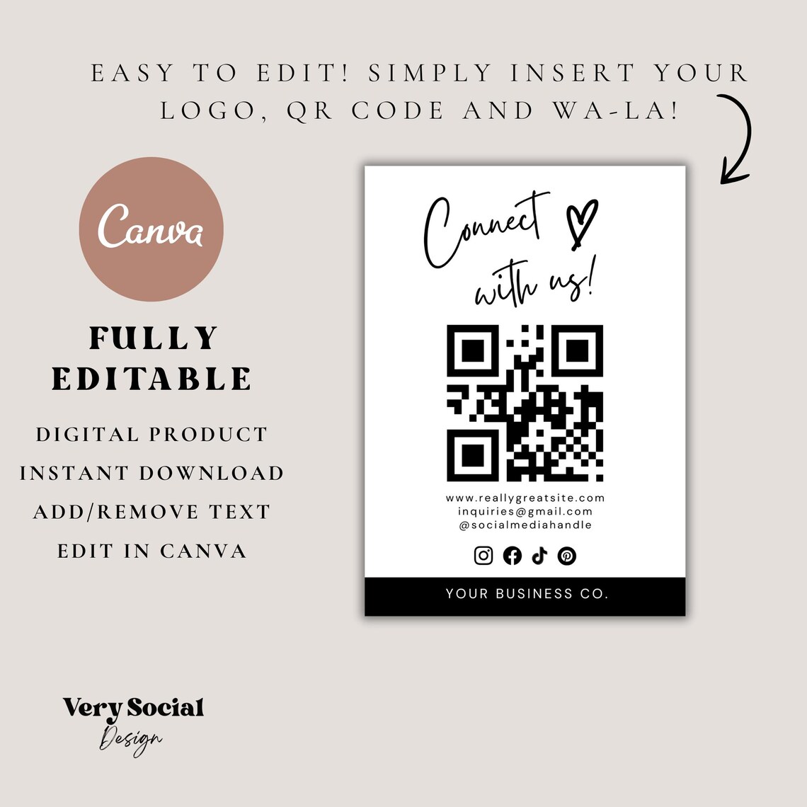 Social Media QR Code Flyer Template Editable Canva Design Small ...
