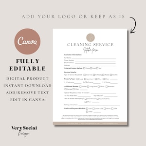 Editable Cleaning Service Client Intake Form | Residential & House ...