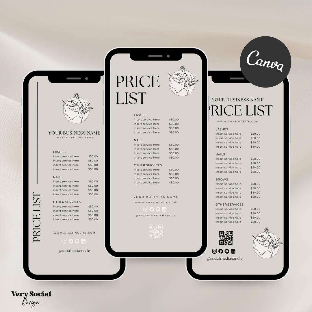 Modern Boho Price List Template: Editable Canva Design (digital ...