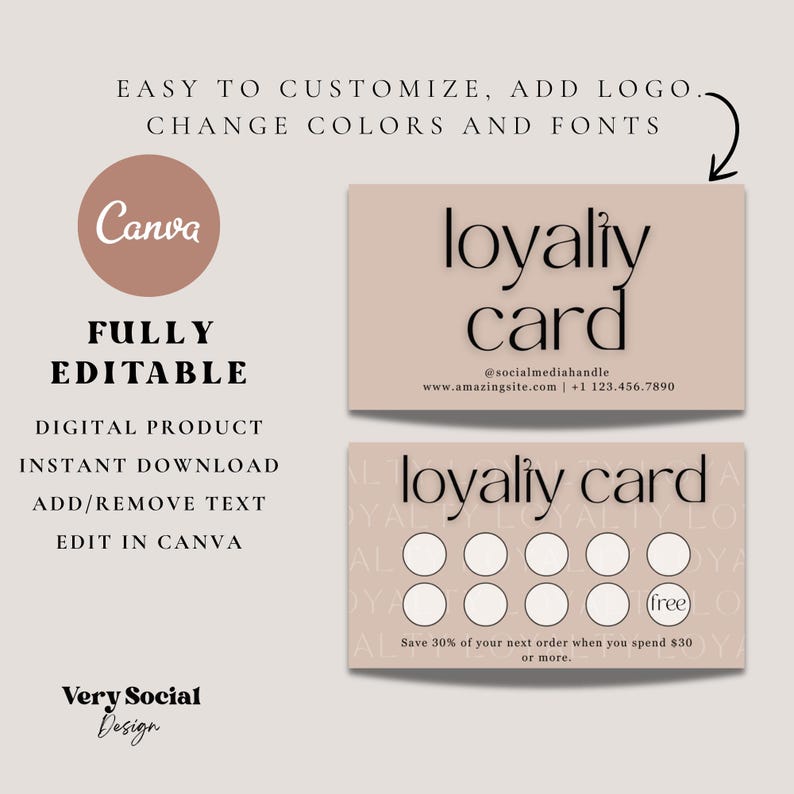 Lux Loyalty Card Template | Small Business Reward Program | Editable ...