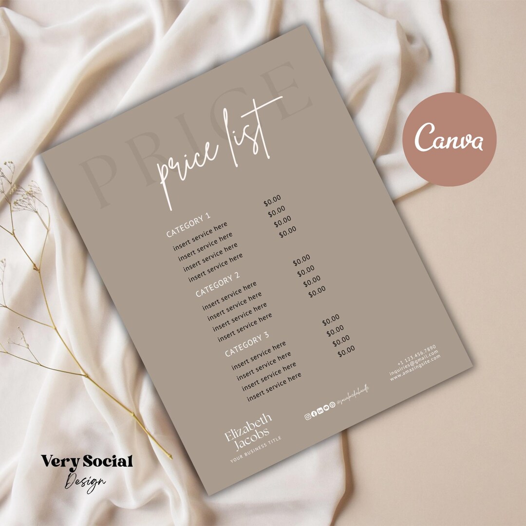 Lash Tech Price List Template Editable Canva Business Sign Printable ...