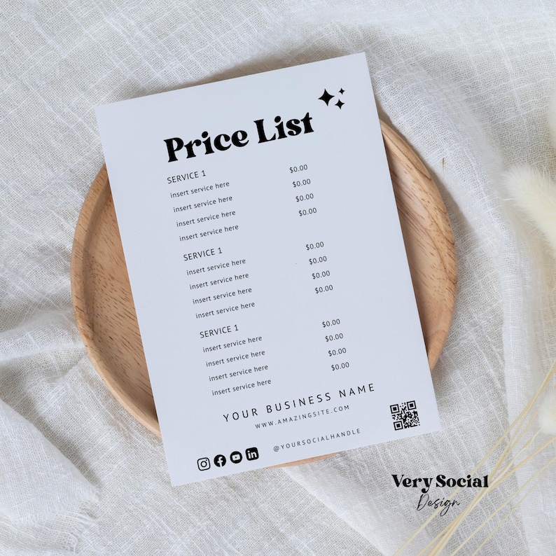 Retro Price List Template | Minimalist Service Sheet | Printable ...